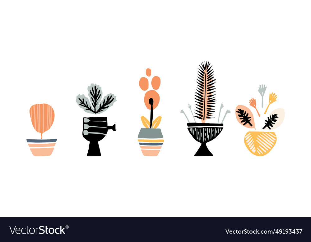 Midcentury modern potted floral houseplant Vector Image