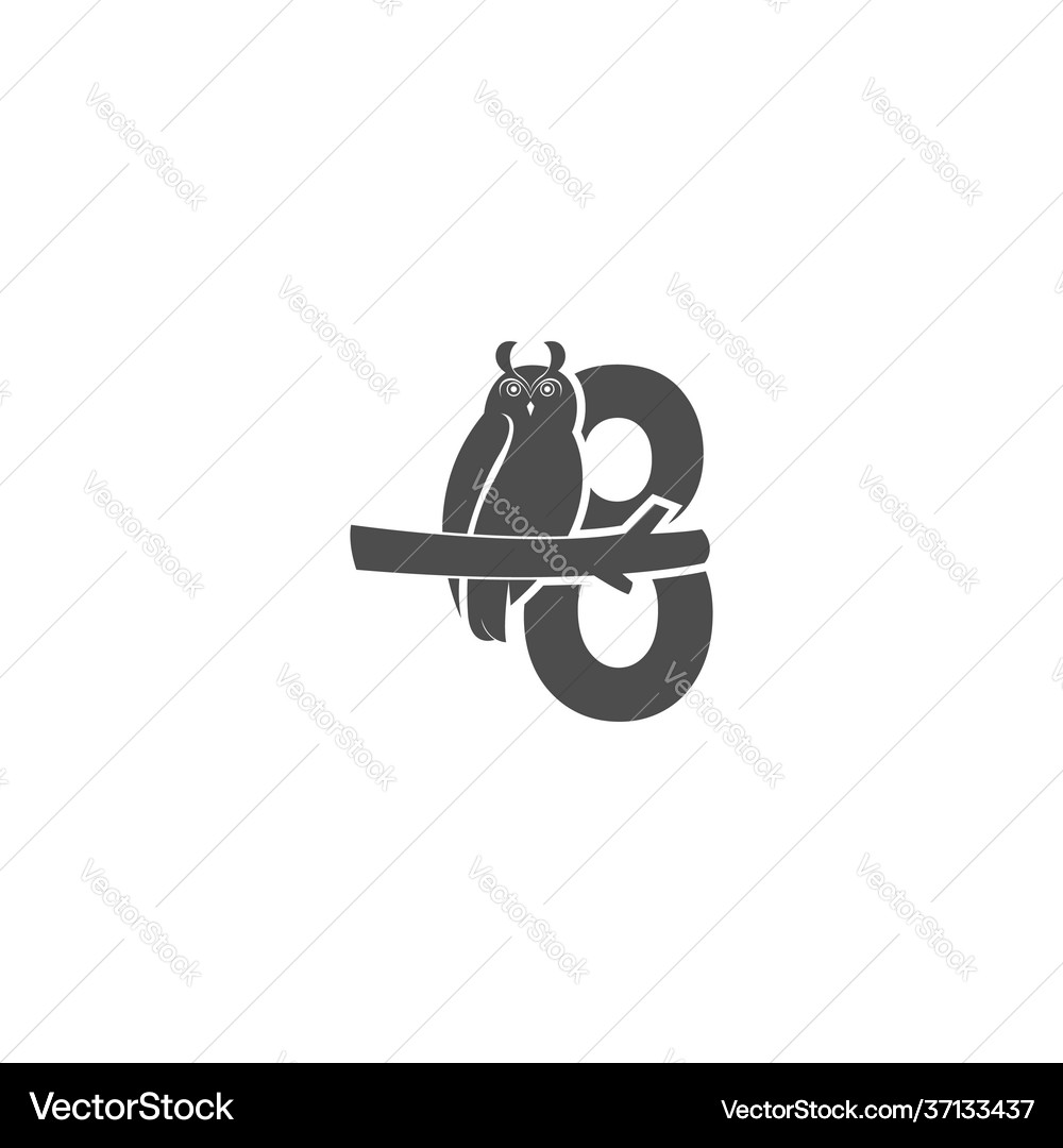Number 8 logo icon with owl icon design Royalty Free Vector