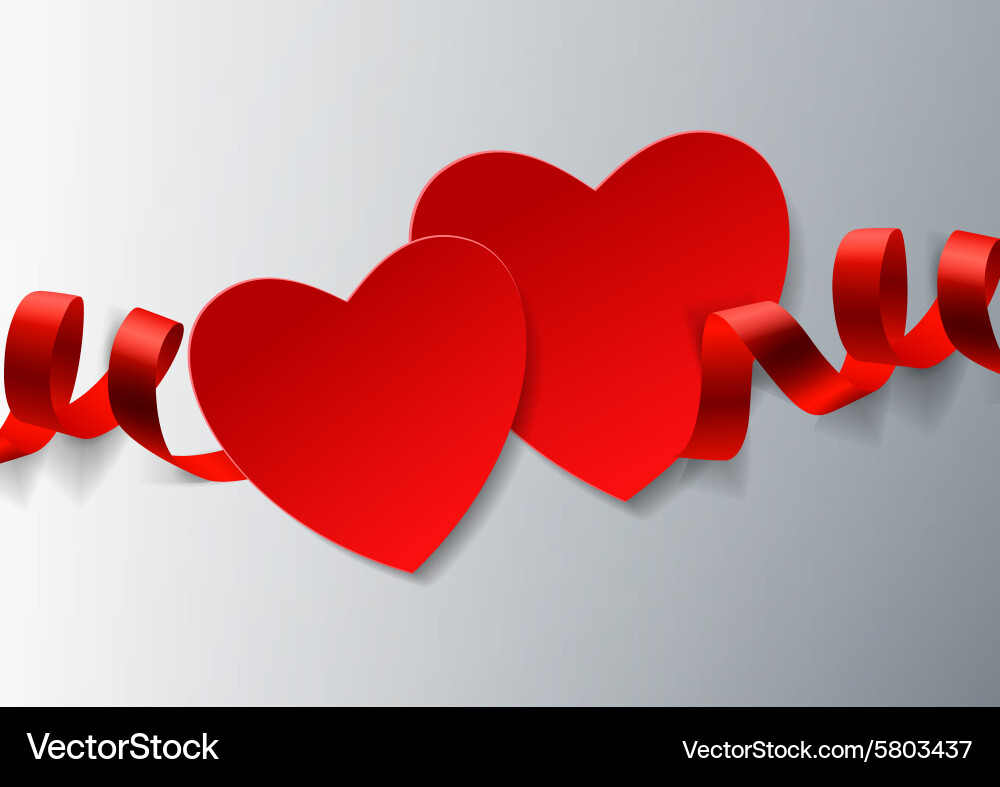 Red Hearts with Ribbon on White Background Vector Image