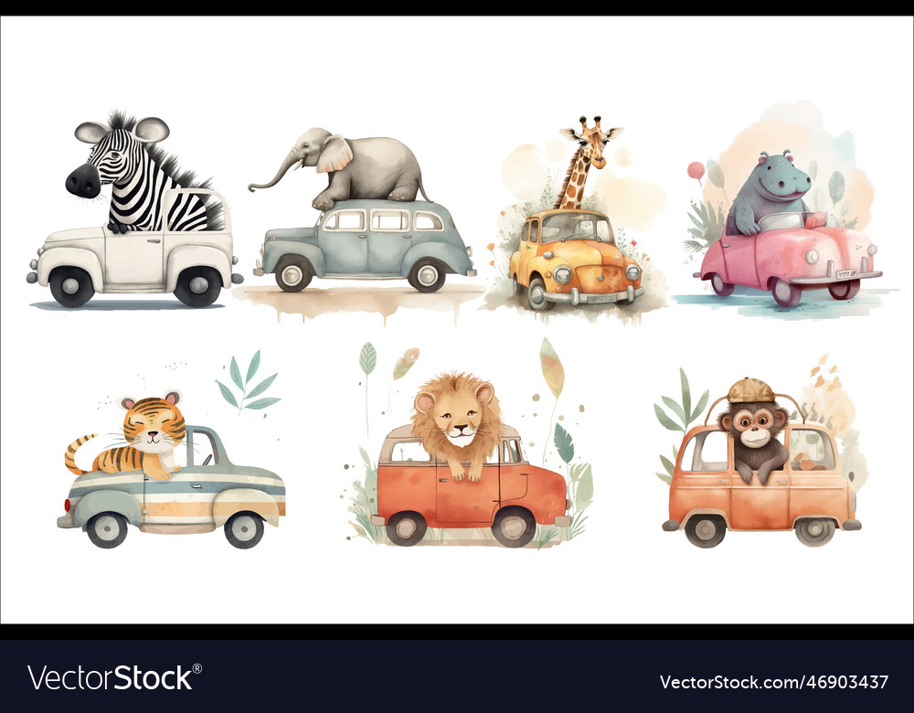 Safari animal set lion hippopotamus tiger zebra Vector Image