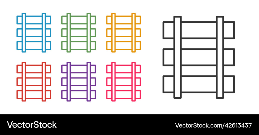Set line railway railroad track icon isolated Vector Image