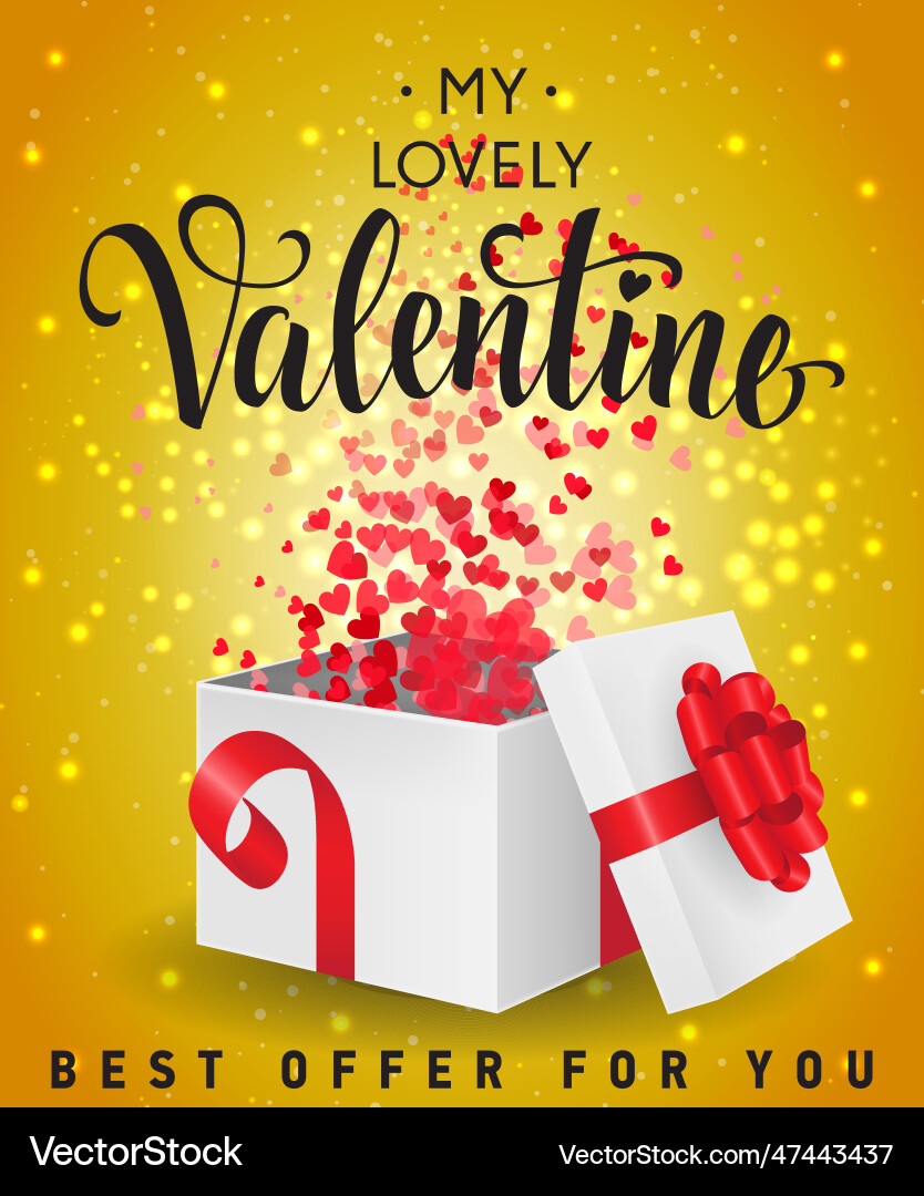 Valentine offer lettering with gift box Royalty Free Vector