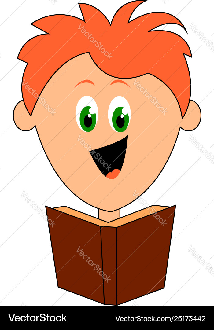 Cartoon boy laughing while reading a book or color