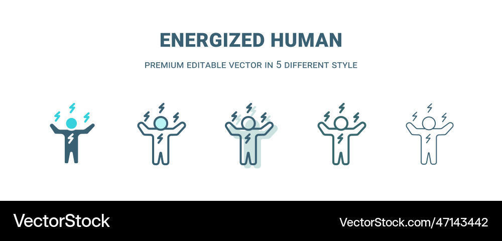 Energized human icon in 5 different style outline Vector Image
