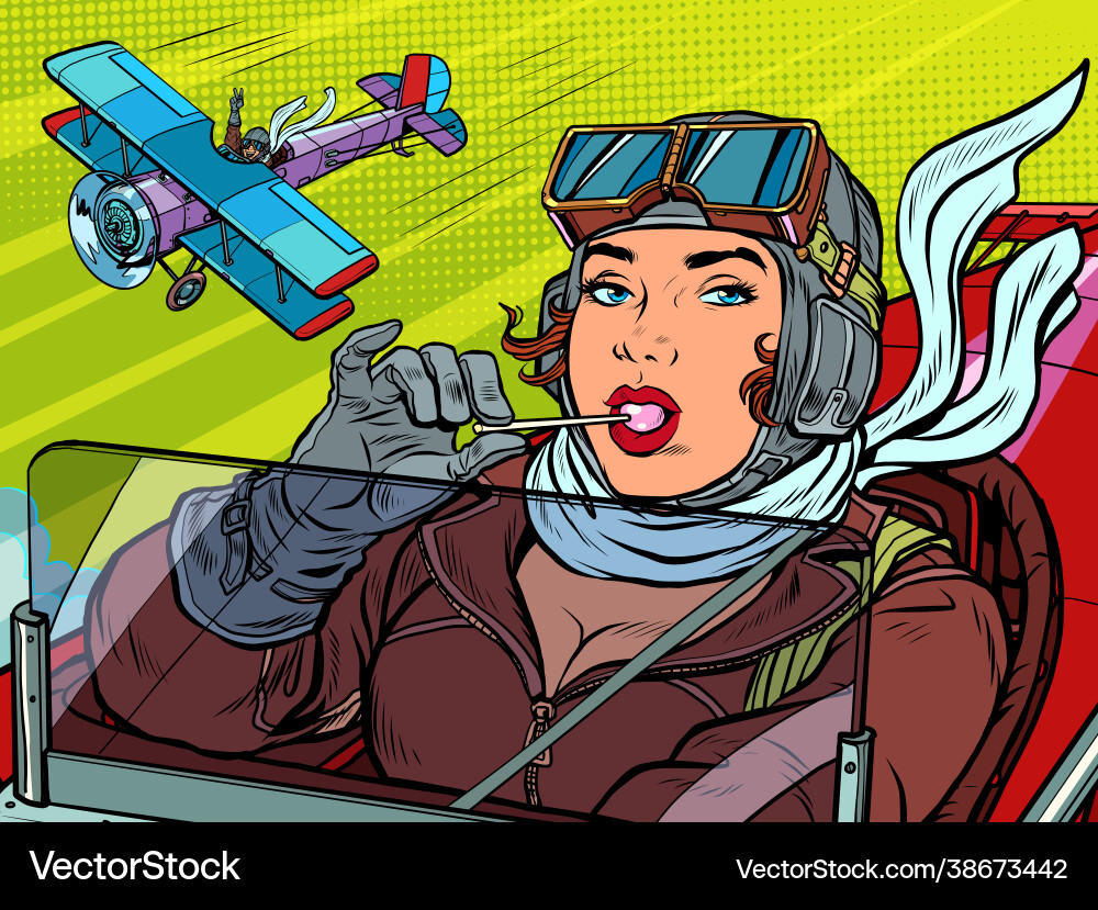 Female retro pilot professional military pilot Vector Image