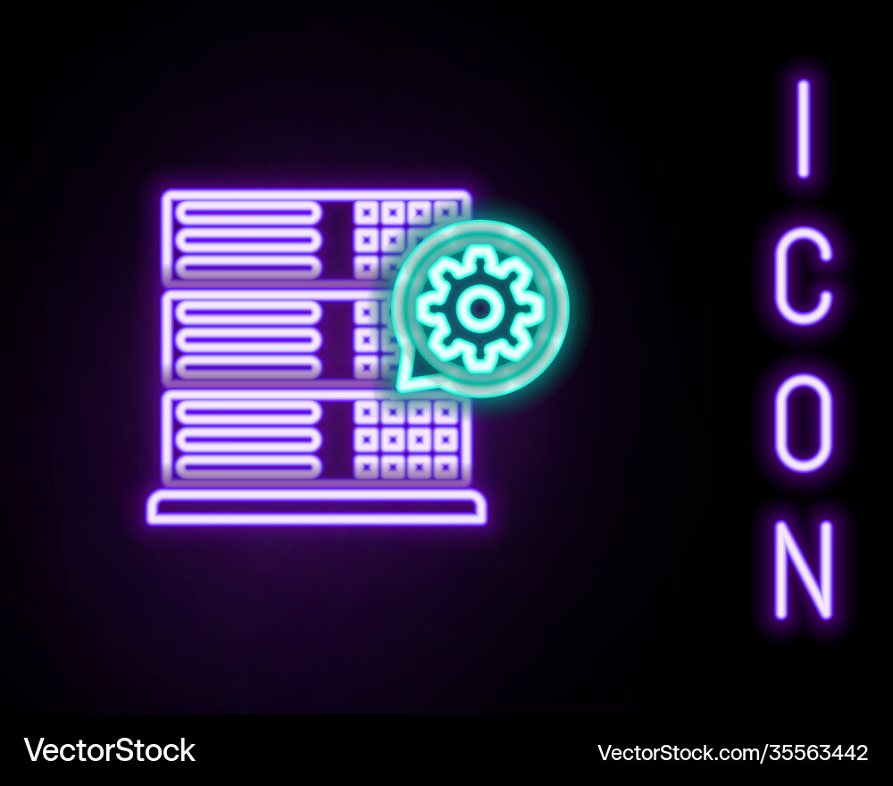 Glowing neon line server and gear icon isolated Vector Image