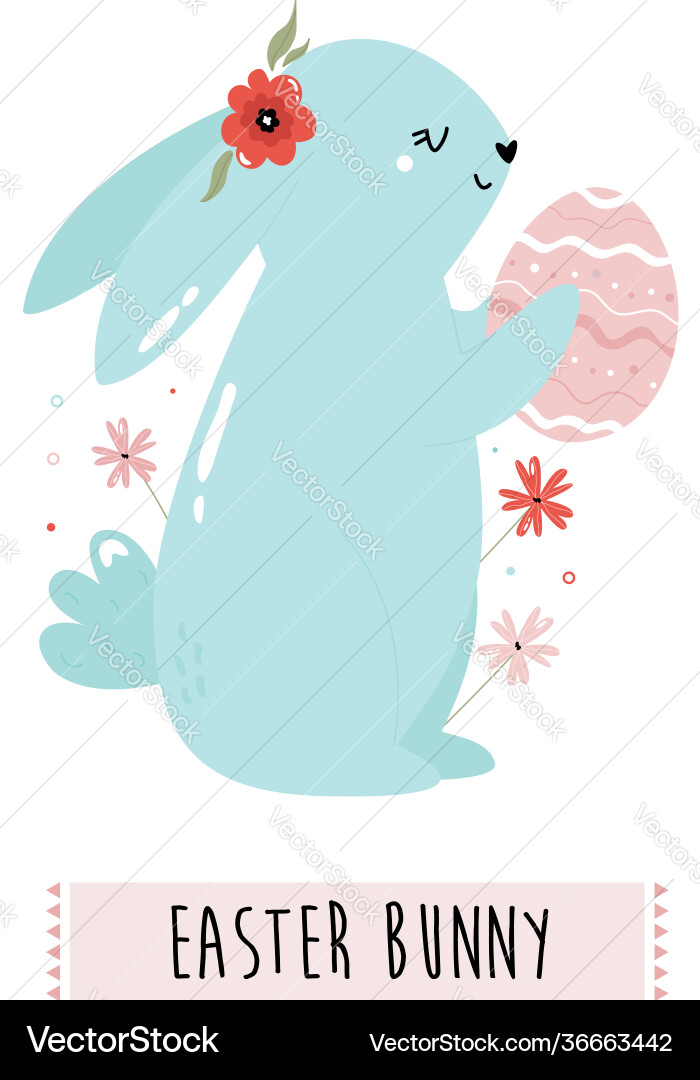 Happy easter with cute rabbit Royalty Free Vector Image