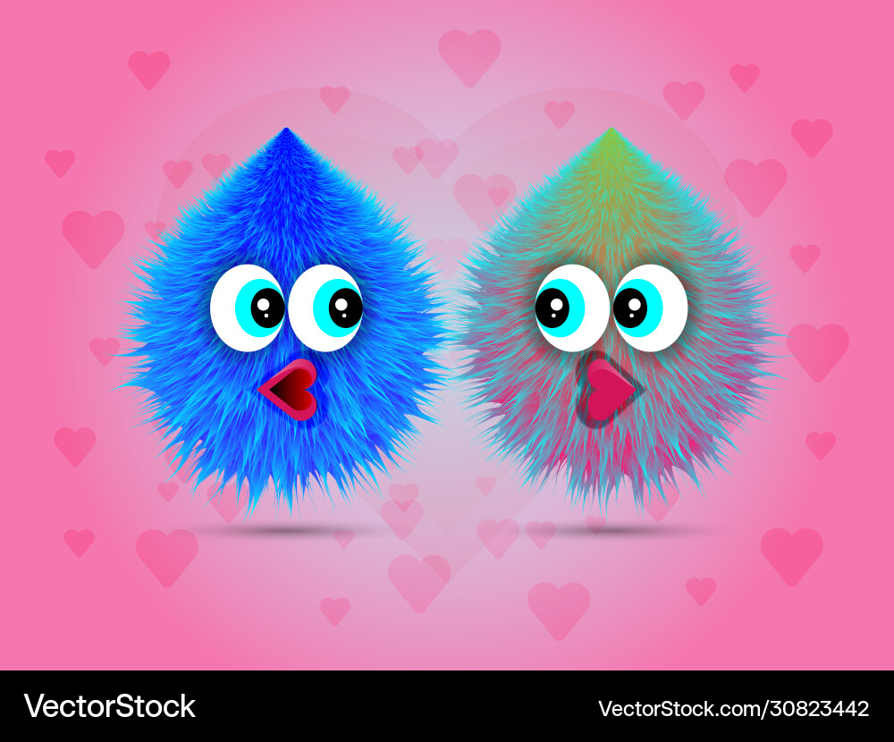 Romantic blue and pink monsters on heart Vector Image