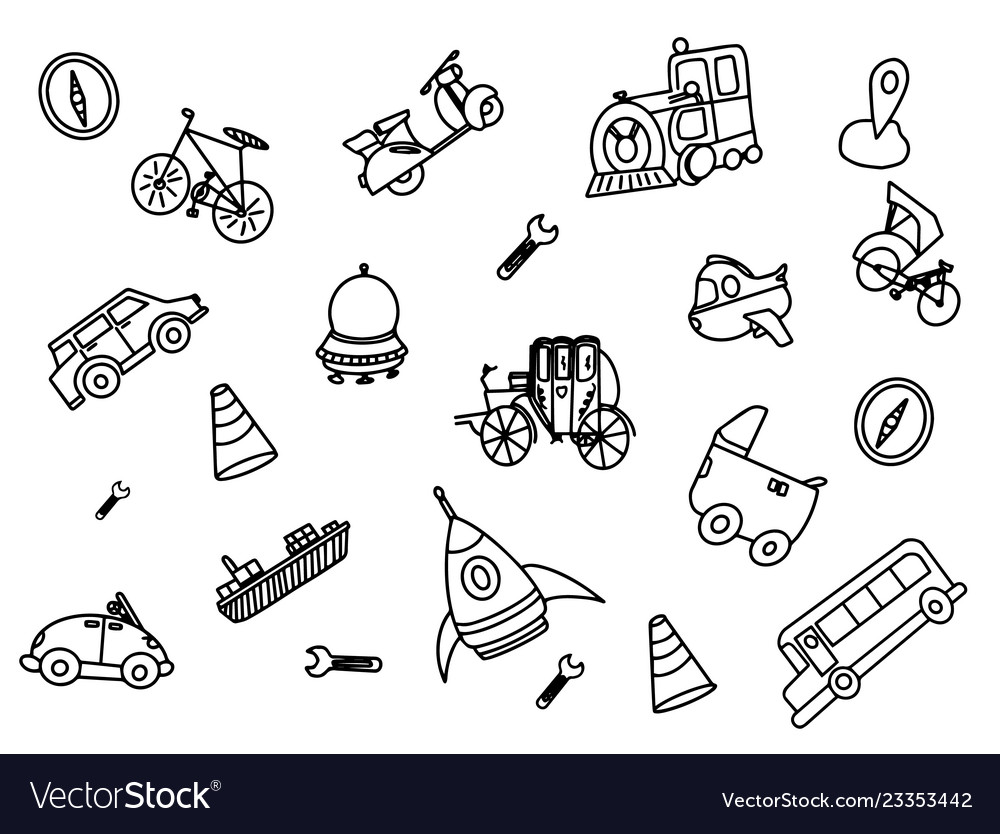Transportation doodle with outline black and Vector Image