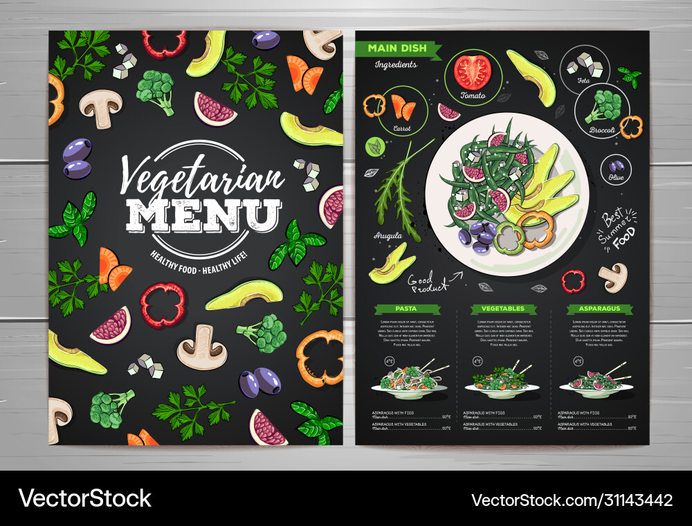 Vegetarian menu design with vegan meals Royalty Free Vector