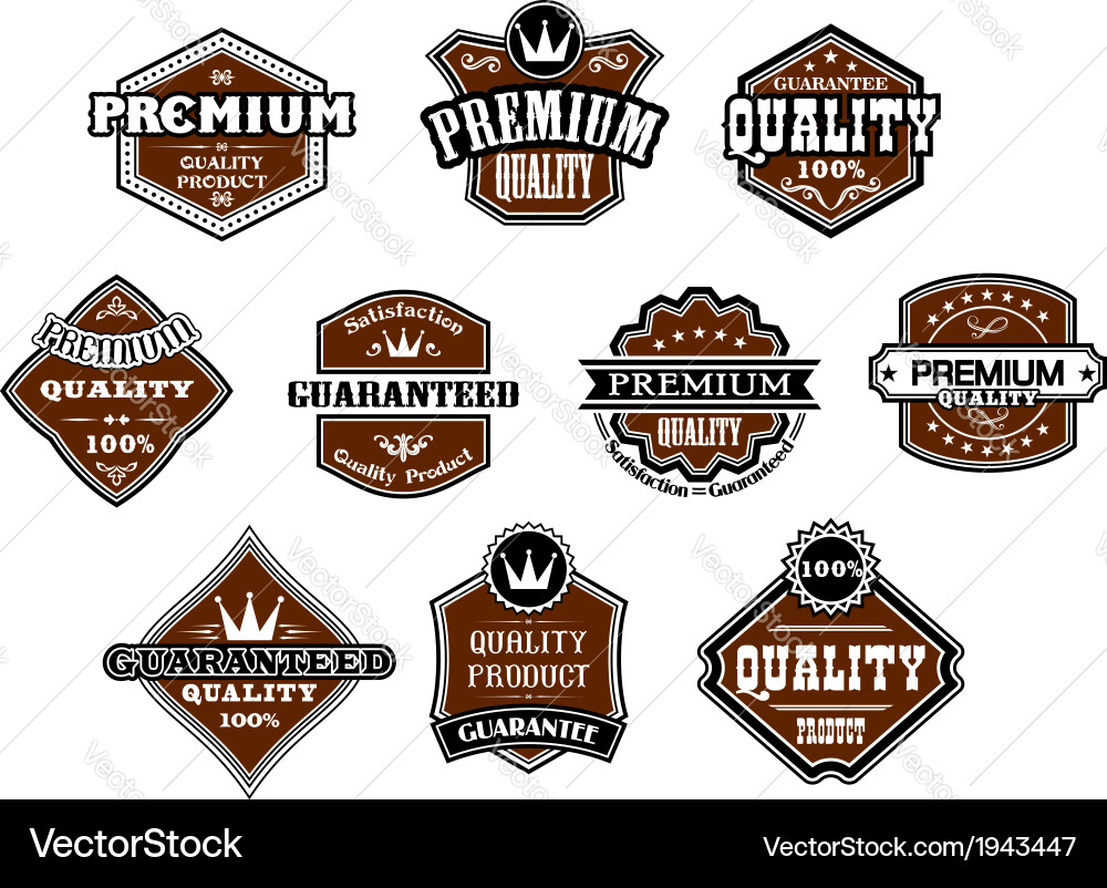 Collection of different premium and quality labels