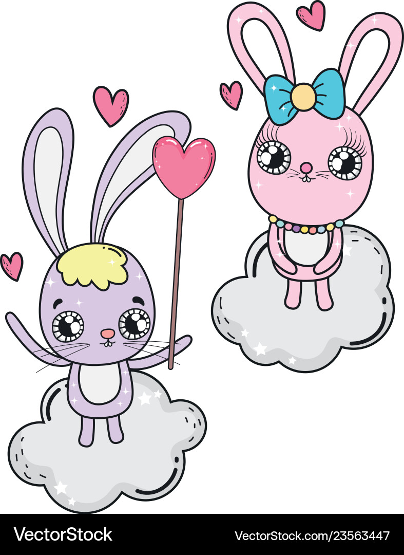 Cute rabbits couple valentines day Royalty Free Vector Image