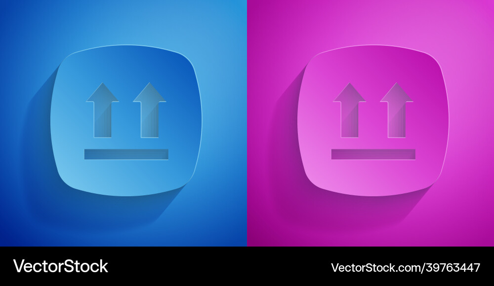 Paper cut this side up icon isolated on blue Vector Image