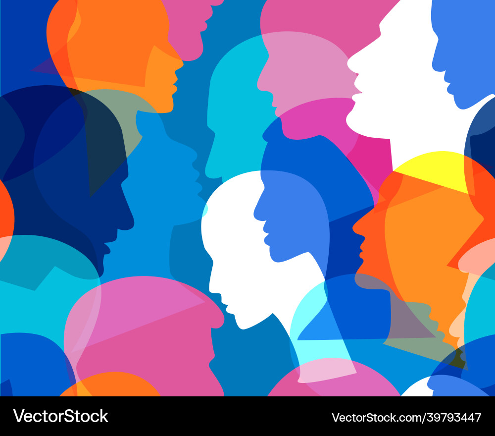 People profile heads seamless pattern of a crowd Vector Image