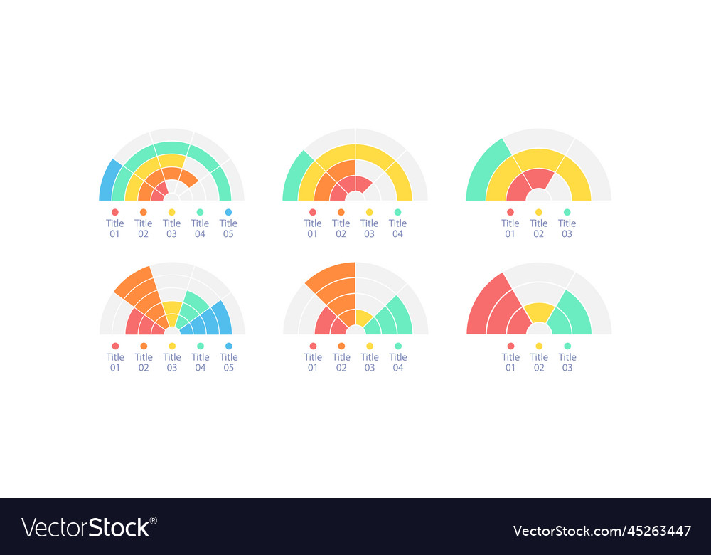 Semi circle infographic chart design template set Vector Image
