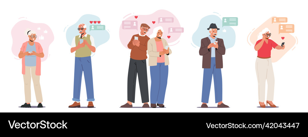 Set elderly people communicate in social networks Vector Image