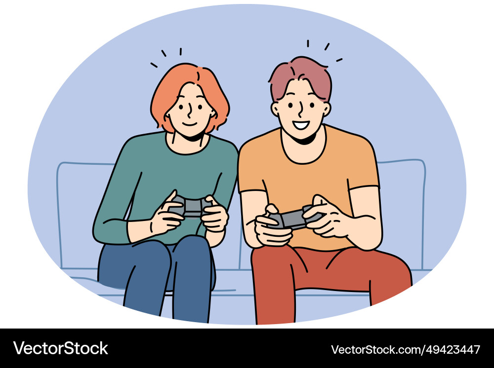Smiling couple playing video games Royalty Free Vector Image