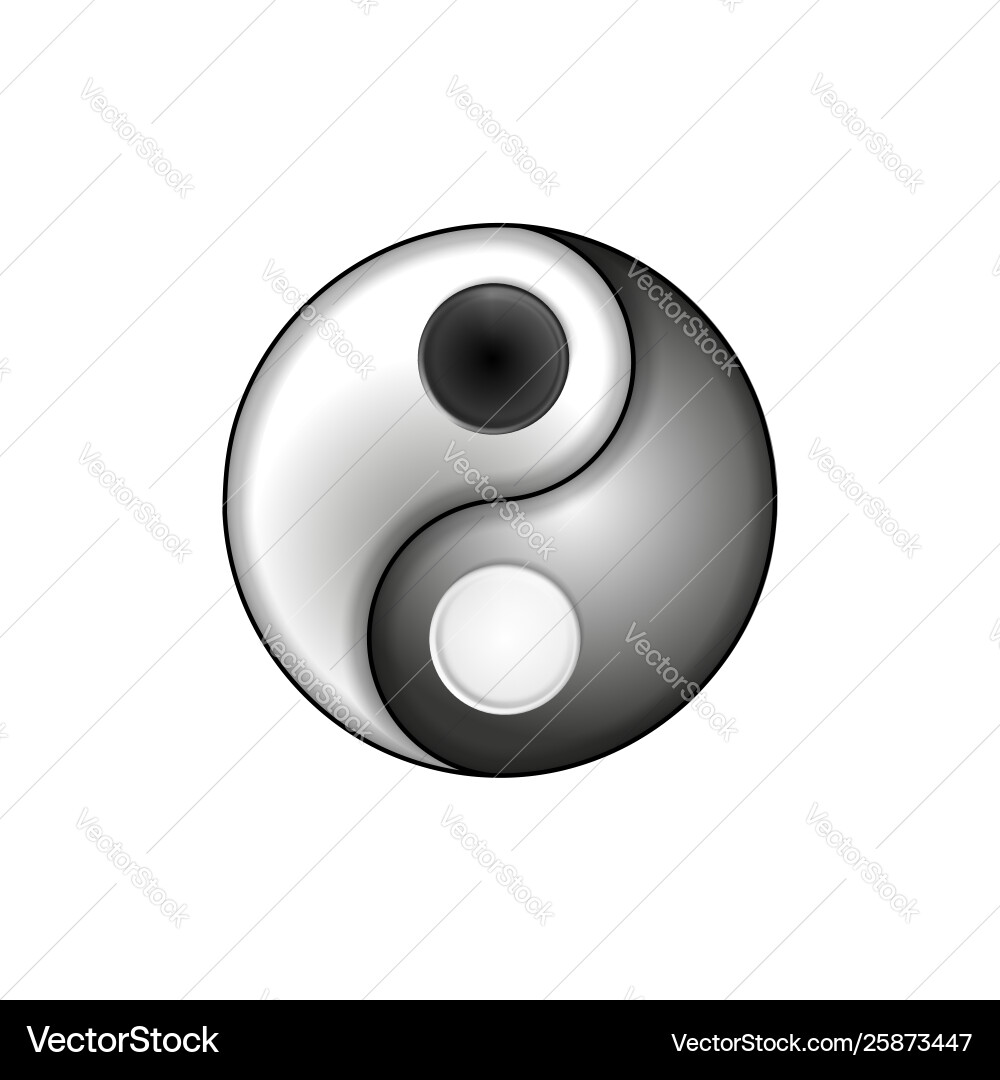 Yin and yang button icon in silver metal frame Vector Image