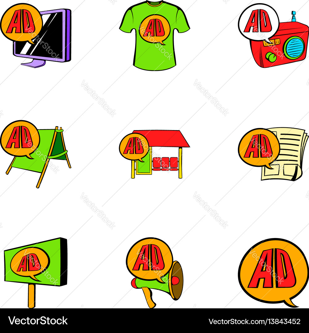 Ali express icons set cartoon style Royalty Free Vector
