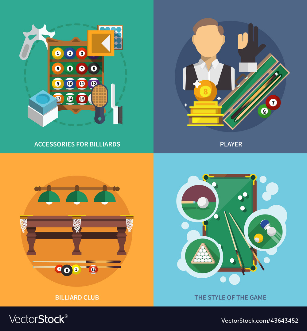 Billiards flat set Royalty Free Vector Image - VectorStock