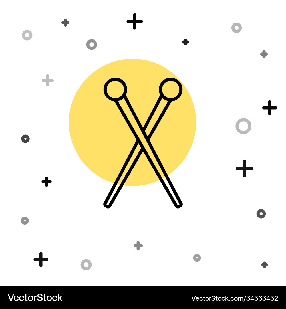 Black line knitting needles icon isolated on white