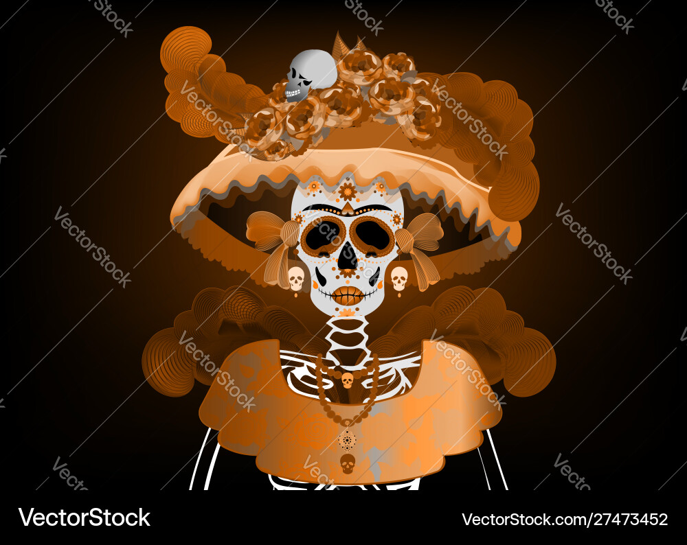Catrina skull day dead vintage Royalty Free Vector Image