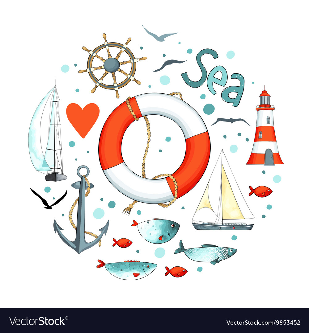 Collection nautical elements in a circle shape Vector Image