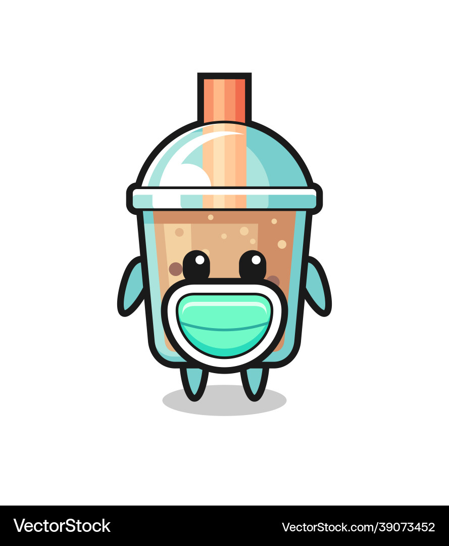 Cute bubble tea cartoon wearing a mask Royalty Free Vector