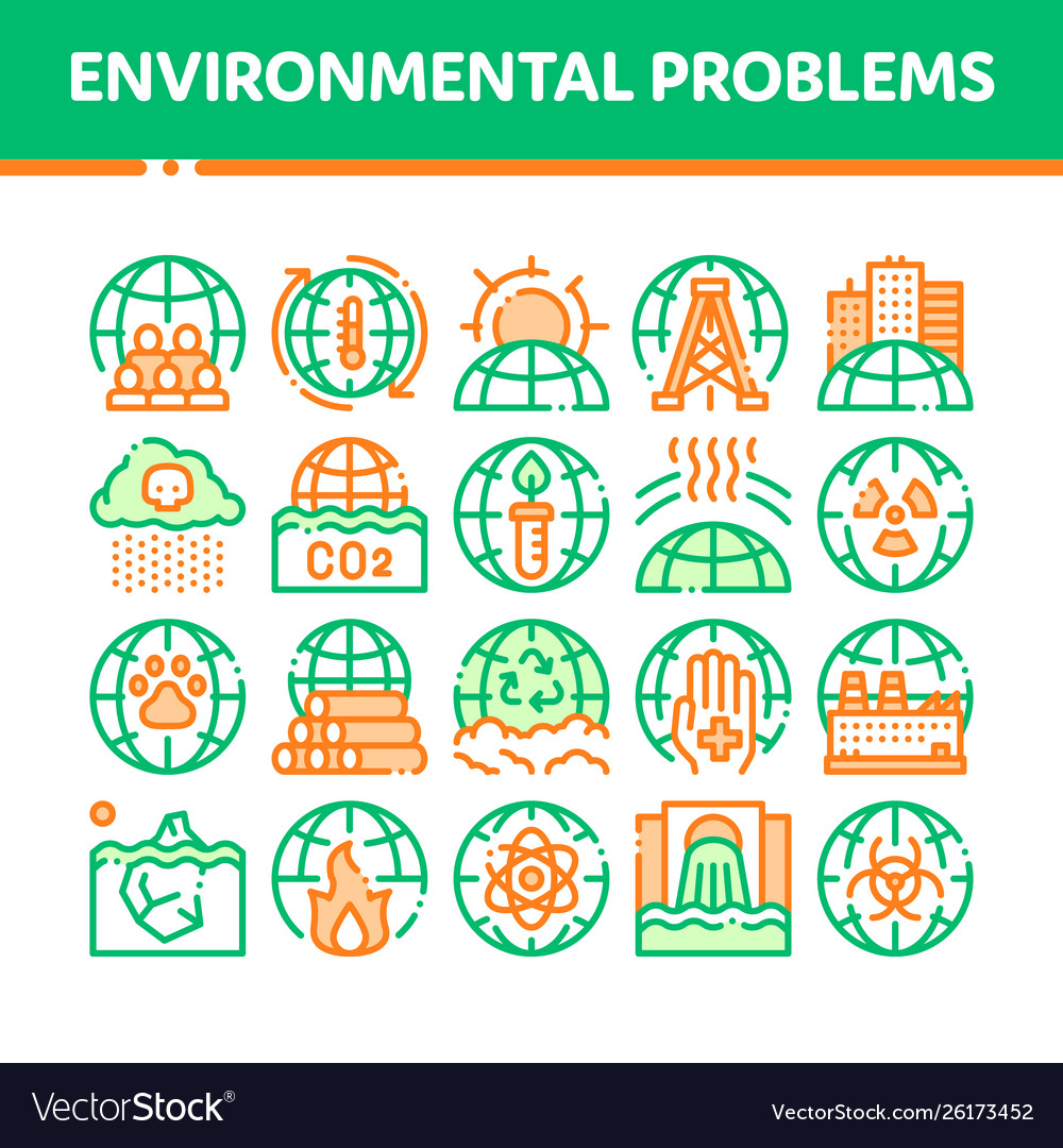 Environmental problems thin line icons set Vector Image