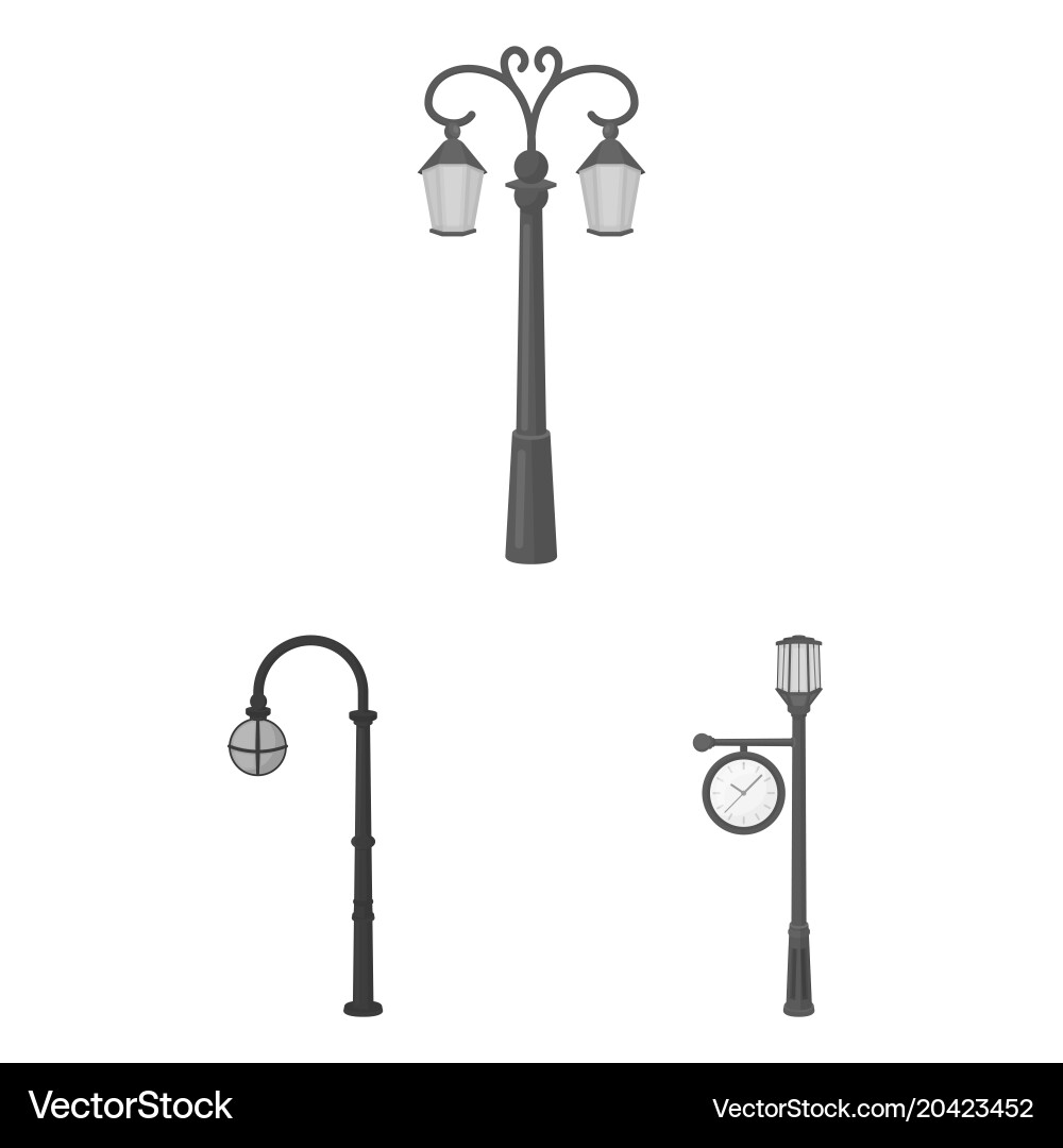 Lamp post monochrome icons in set collection Vector Image