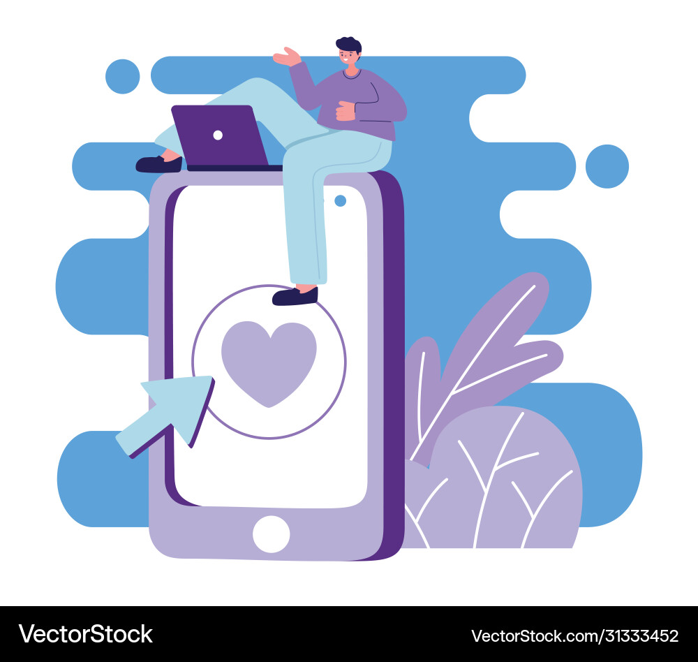 Man with laptop and smartphone chatting Royalty Free Vector