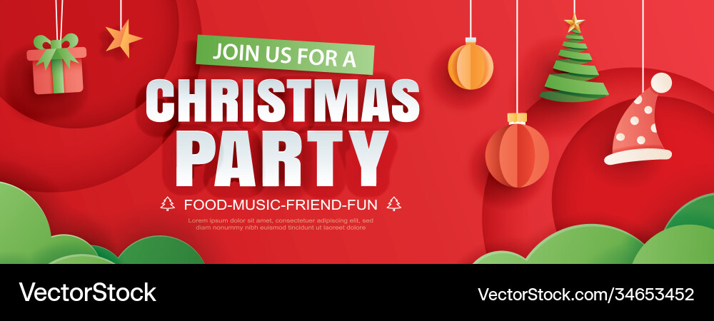 Merry christmas party invitation card with object Vector Image