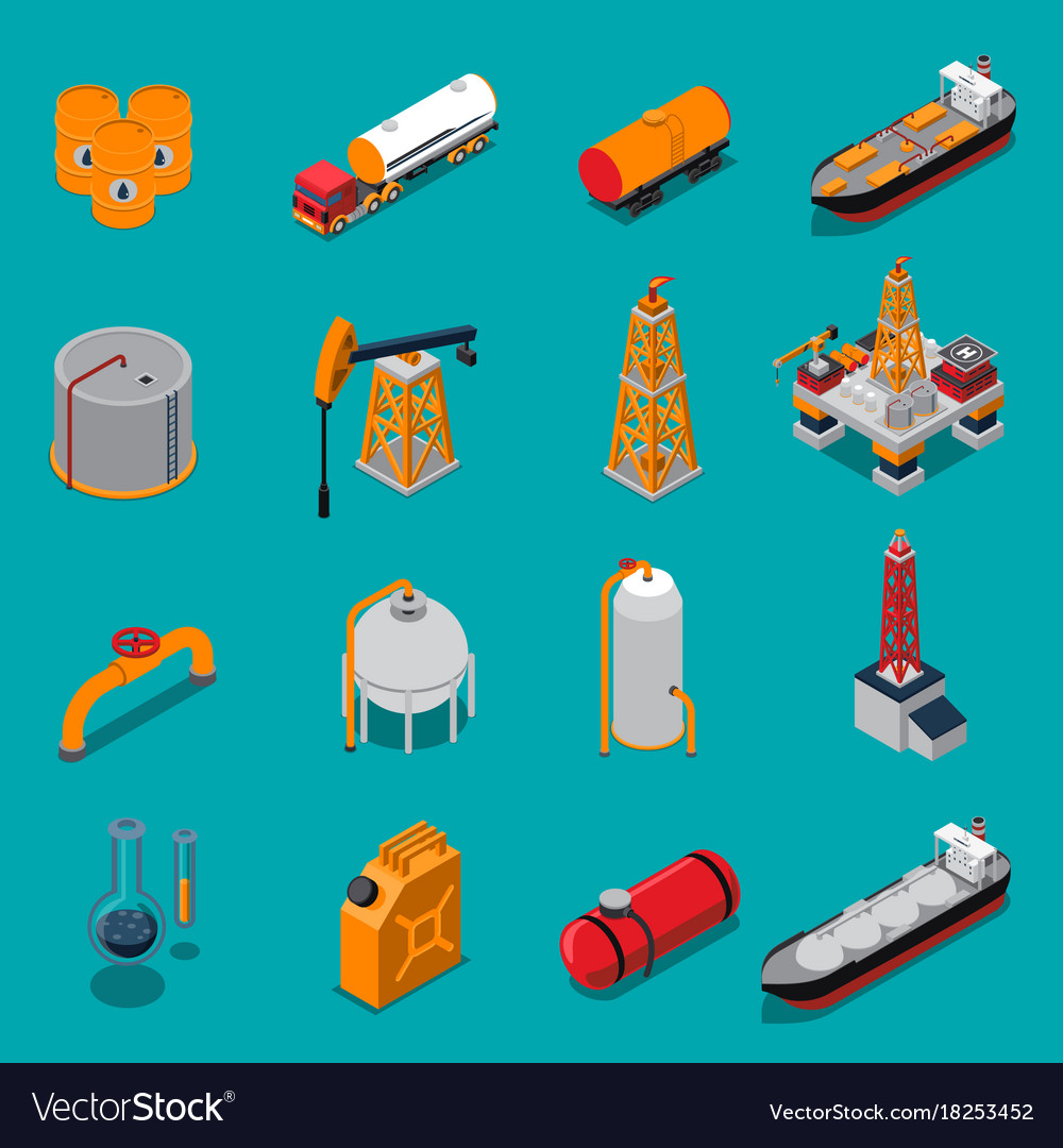 Oil and gas isometric set Royalty Free Vector Image