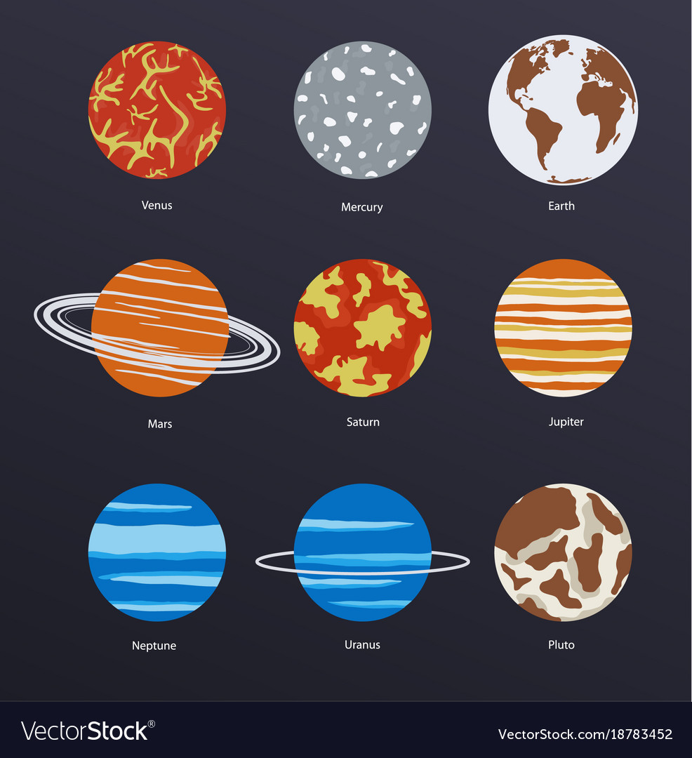 Planets icons on dark background Royalty Free Vector Image
