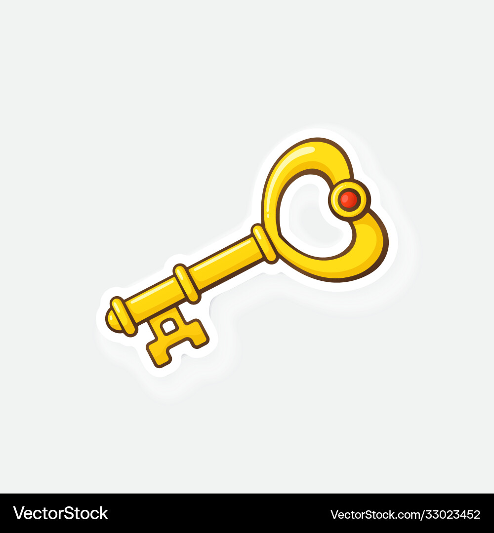 Sticker gold key in heart shape Royalty Free Vector Image