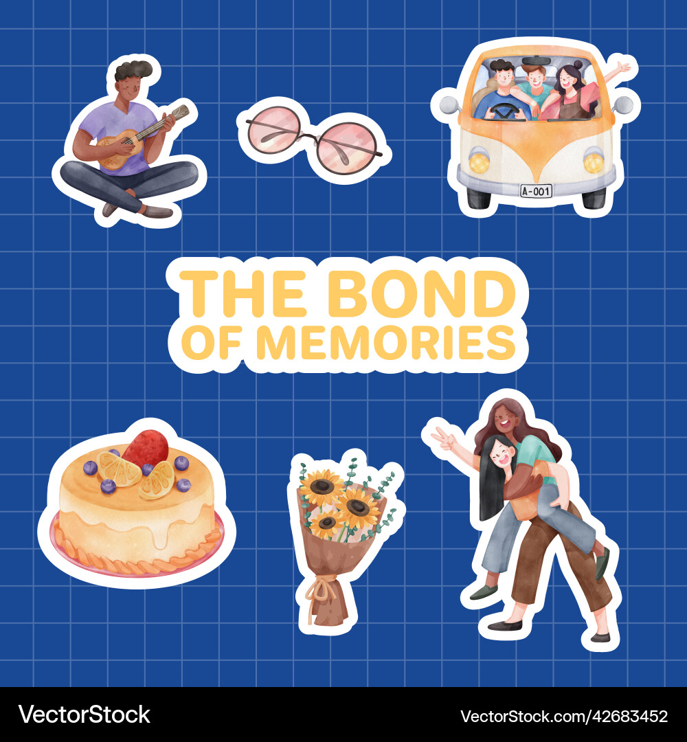 Sticker template with friendship memories Vector Image