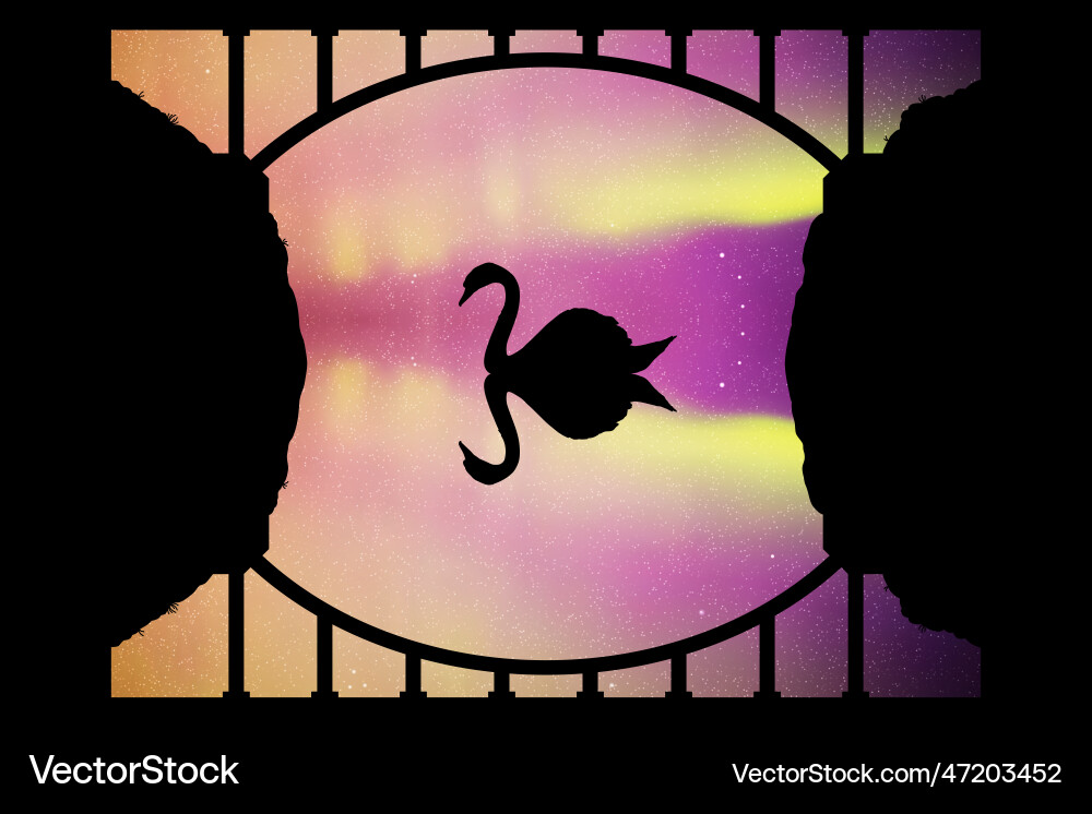 Swan on lake under bridge at night Royalty Free Vector Image
