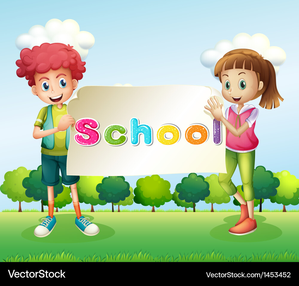 Two teenagers holding a signboard Royalty Free Vector Image
