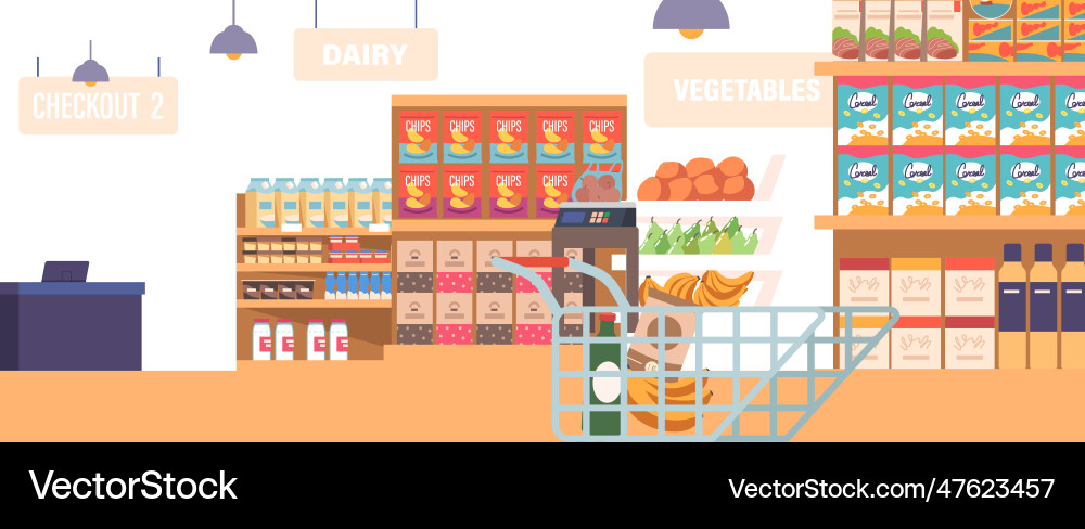 Bright and spacious the supermarket interior Vector Image
