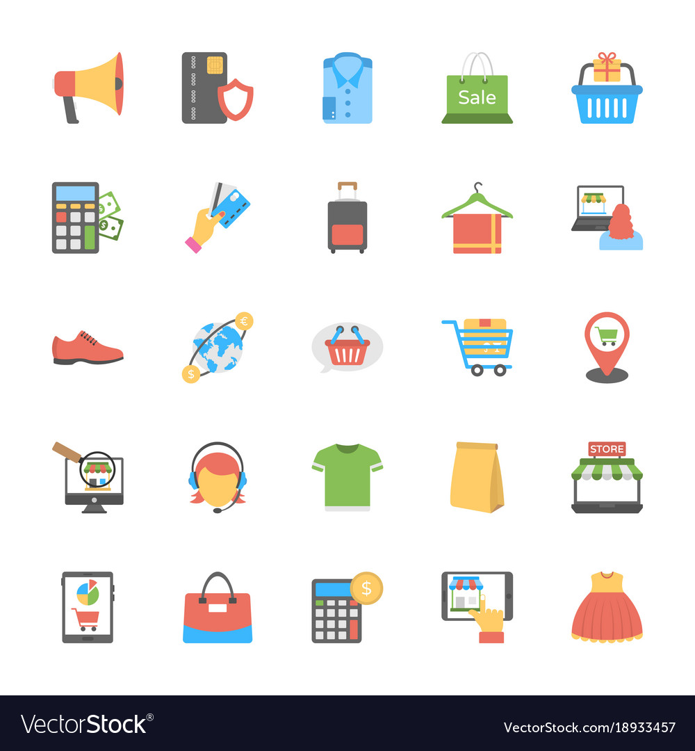Flat icons set of shopping and commerce Royalty Free Vector