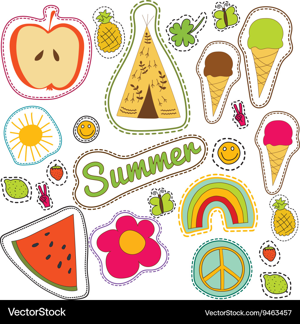 Happy embroidery colorful summer patches pattern Vector Image