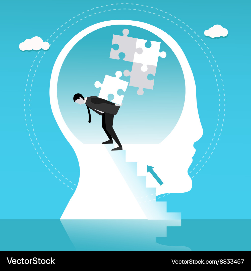 Man builds puzzle in human head concept Royalty Free Vector