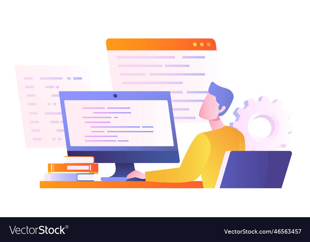 Man working at computer Royalty Free Vector Image