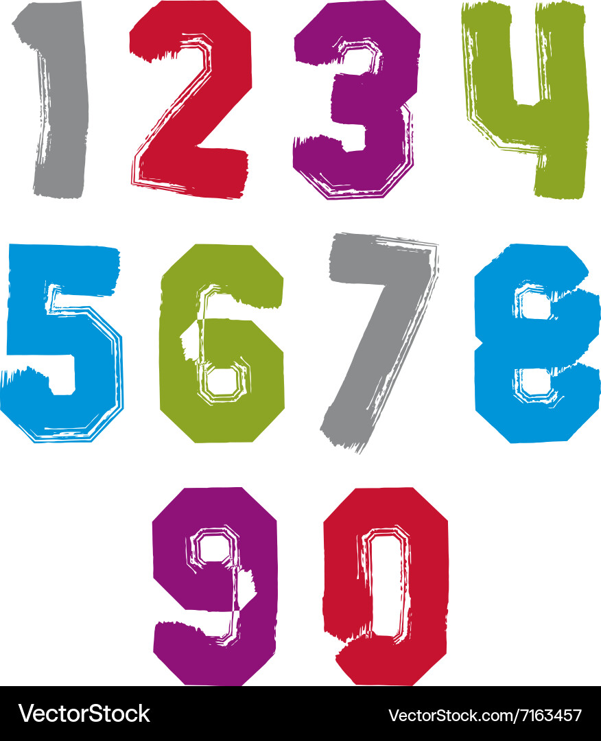 Modern watercolor vivid brushed numbers set Vector Image