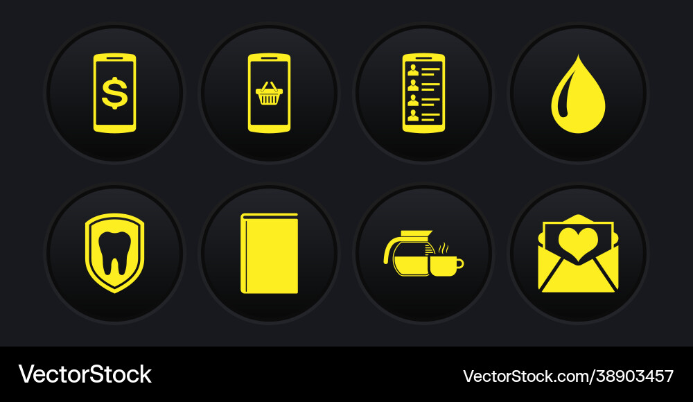Set dental protection water drop book coffee Vector Image
