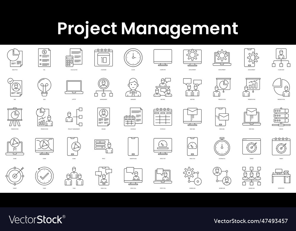 Set of outline project management icons Royalty Free Vector