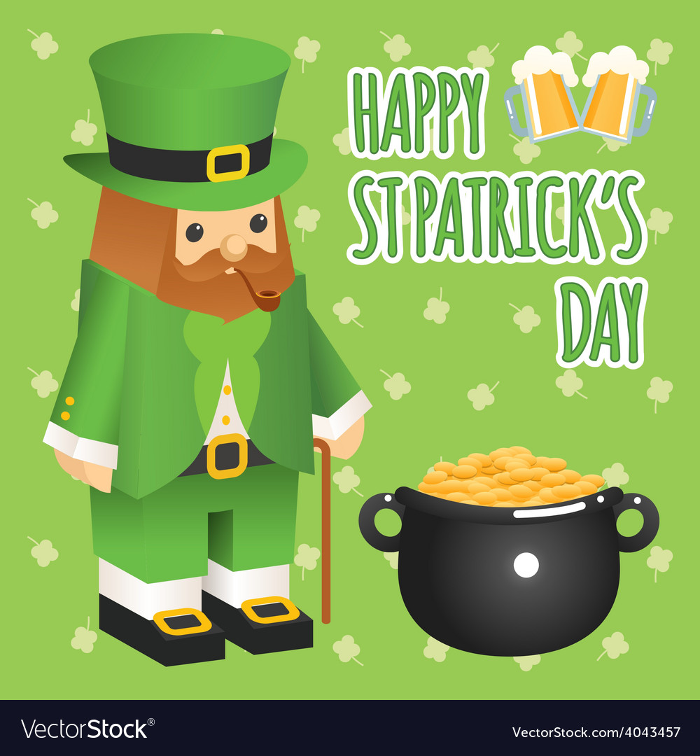 St patricks day leprechaun in 3d flat style Vector Image