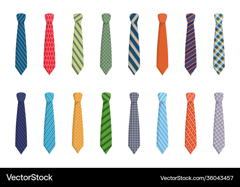 Variety ties set elegant blue striped textiles Vector Image