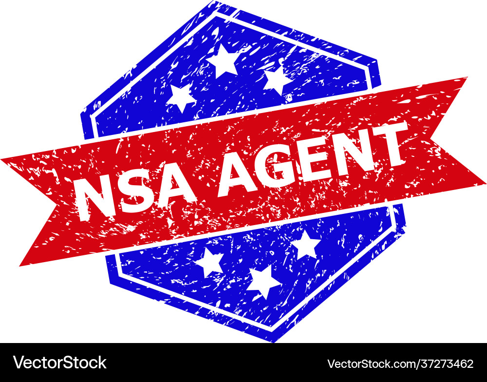 Hexagon bicolor nsa agent seal with corroded Vector Image
