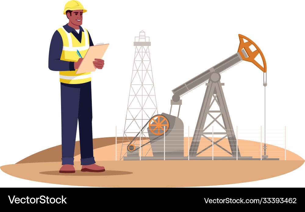 Oil extraction engineering semi flat rgb color Vector Image